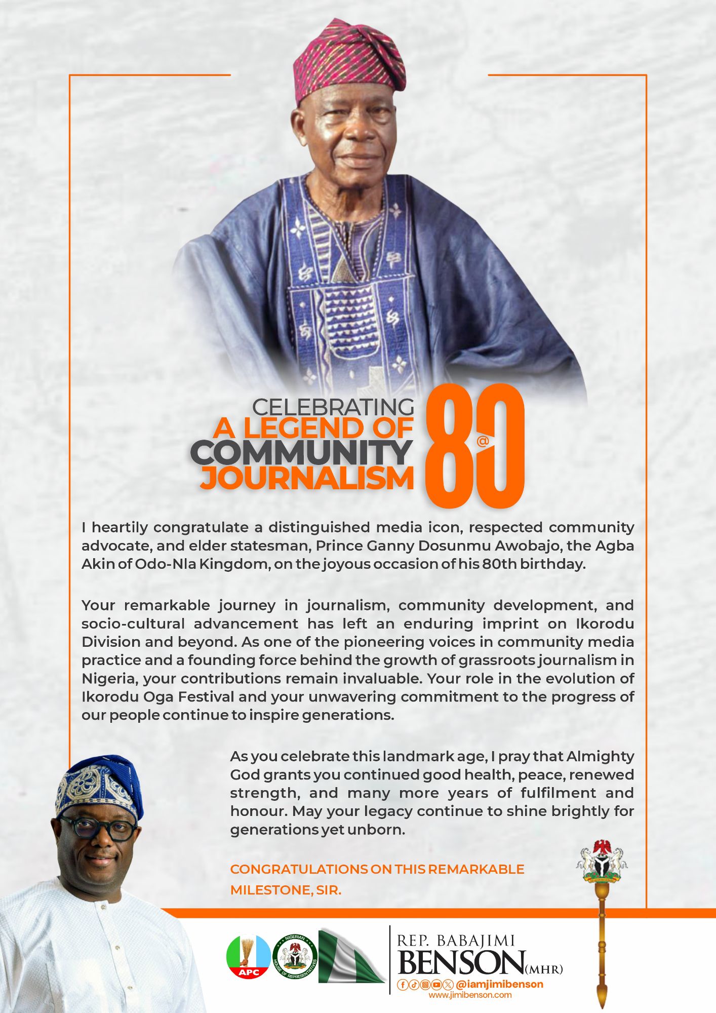 REP. BABAJIMI BENSON CELEBRATES COMMUNITY JOURNALISM ICON, PRINCE GANNY ...